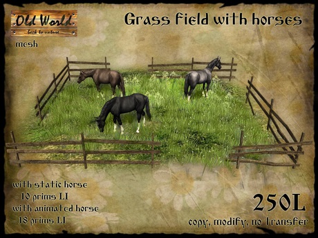 Second Life Marketplace - Grass field with horses - Old World ...