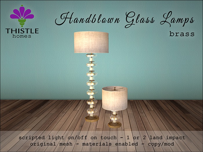 Second Life Marketplace - Thistle Homes - Handblown Glass Lamps - Brass ...