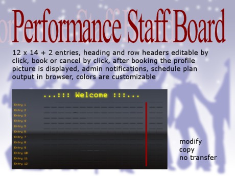 Second Life Marketplace - Performance Staff Board
