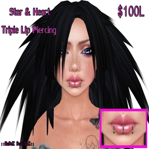 Second Life Marketplace MaDdZ DeSiGnZ Star Heart triple lip piercing