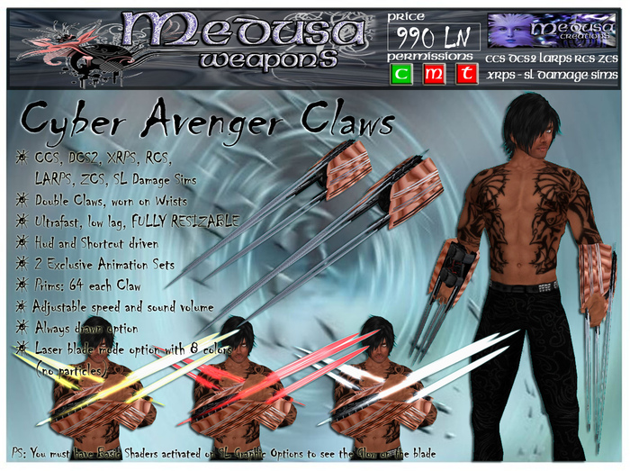 Second Life Marketplace - ~ Medusa Weapons ~ Cyber Avenger Claws (Boxed)