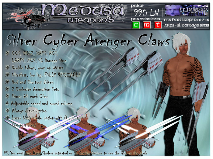 Second Life Marketplace - ~ Medusa Weapons ~ Silver Cyber Avenger Claws ...