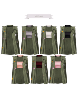 Second Life Marketplace - .:villena:. - Vest & Crop Top - Black+Patches
