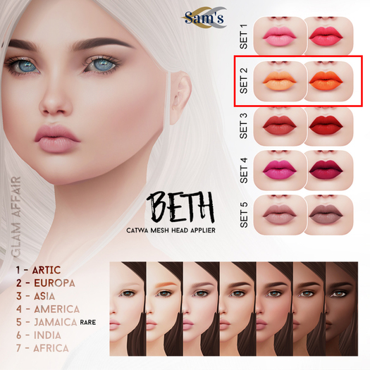Second Life Marketplace - Glam Affair - Beth Lipstick for Catwa Heads ...