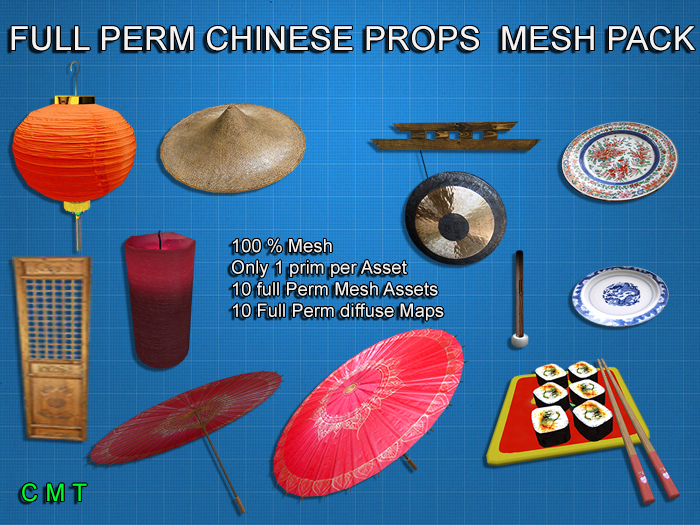 Second Life Marketplace - Full Perm Chinese Props Mesh Pack