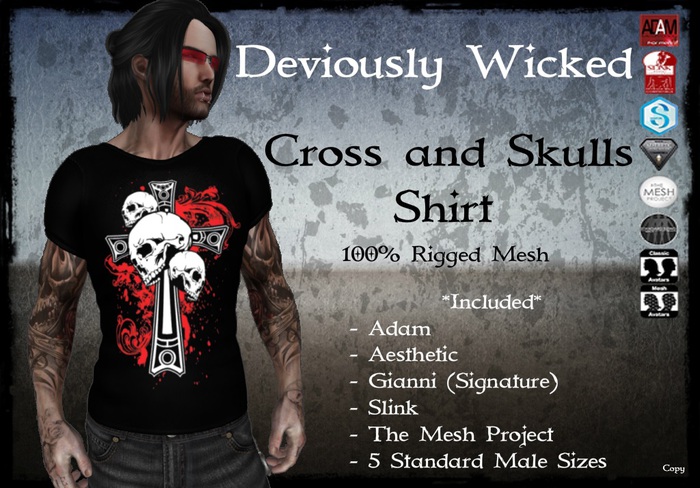 Second Life Marketplace - *D*W* Cross and Skulls Shirt. Adam, Aesthetic, Gianna, Signature ...