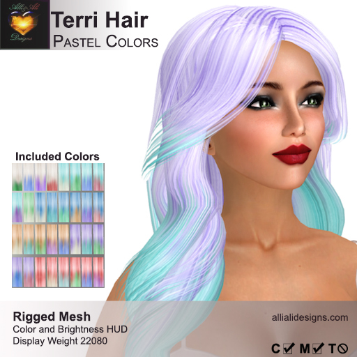Second Life Marketplace - A&A Terri Hair Pastel Colors Pack. Long ...