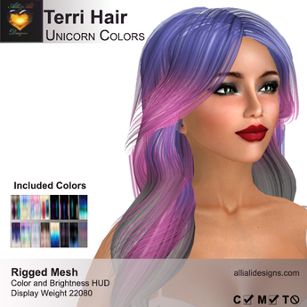 Second Life Marketplace - A&A Terri Hair Unicorn Colors Pack. Long ...
