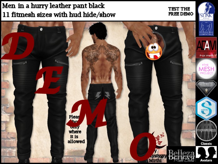 Second Life Marketplace - DEMO Men in a hurry leather pant black ...