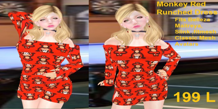 Second Life Marketplace - Monkey Red runched Dress..Fits Belleza ...