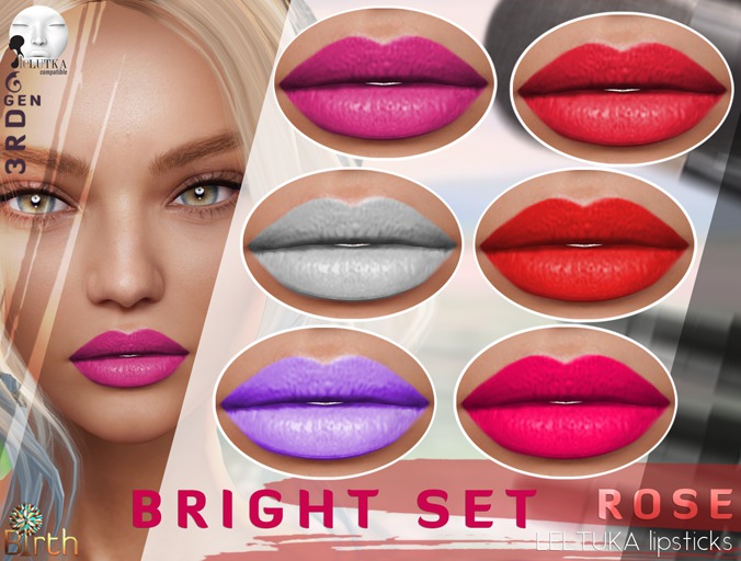 Second Life Marketplace - *Birth* 'Rose' Lelutka Lipsticks - DEMOS