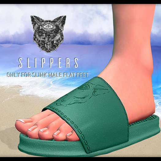 Second Life Marketplace - Feral - Slippers - Aqua - Slink Physique Male
