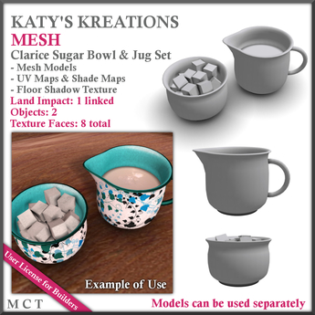 Second Life Marketplace - FULL PERM MESH Clarice Sugar Bowl & Milk Jug ...