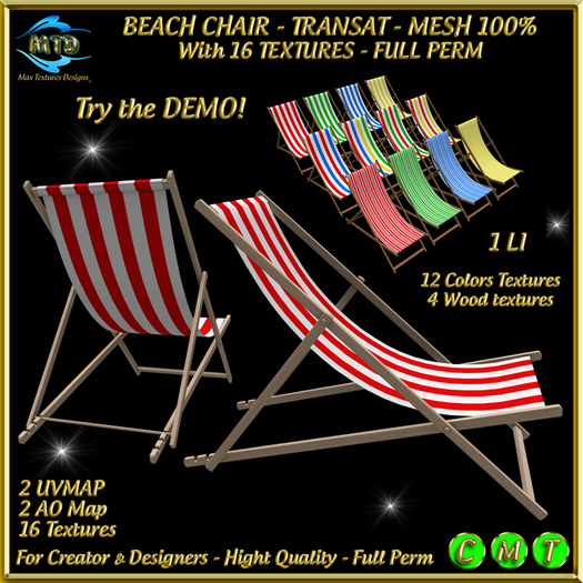 Second Life Marketplace - BEACH CHAIR - TRANSAT - MESH - 16 TEXTURES ...