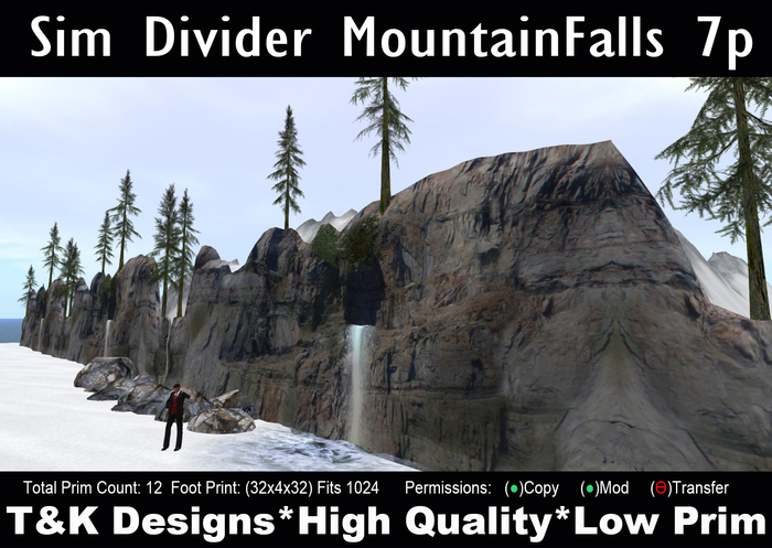 Second Life Marketplace - Sim Divider MountainFalls IG v7P Mesh(32x4)12PCM899 T&K Designs