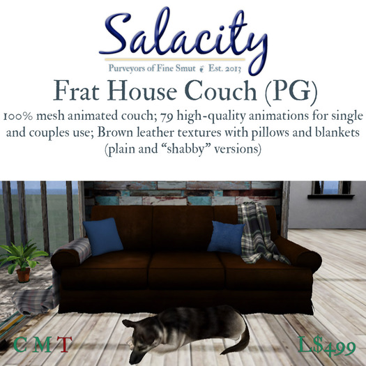 Second Life Marketplace - Salacity - Frat House Couch (PG)—brown ...