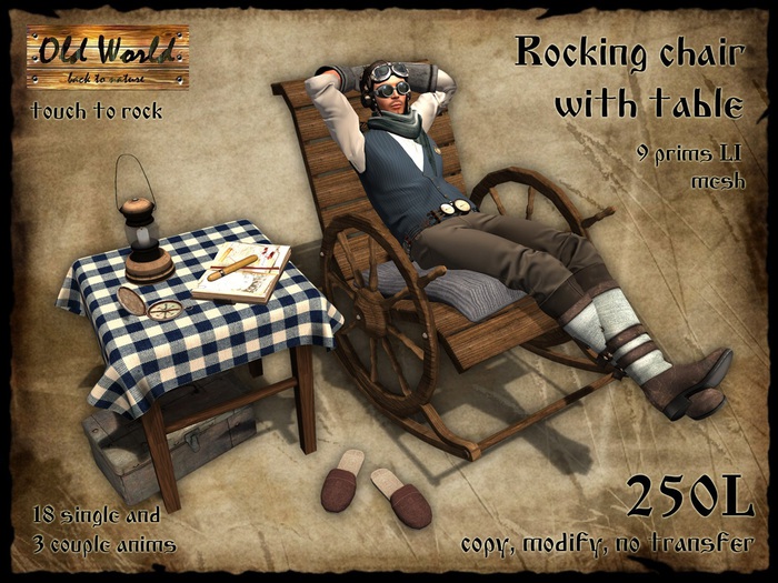 Second Life Marketplace - Rocking chair with table - Old World - Rustic ...