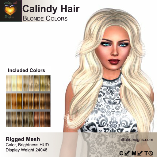 Second Life Marketplace - A&A Calindy Hair Blonde Colors Pack. Rigged ...