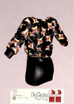 Second Life Marketplace - Ruxy Fitmesh dress Black flower print demo