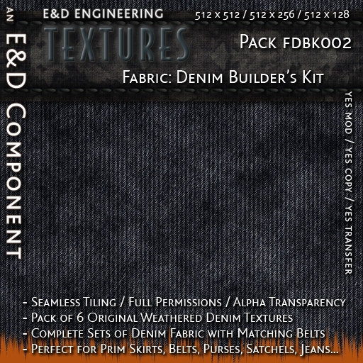 Second Life Marketplace - [FDBK002] 6 Weathered Denim Builder's Kit ...