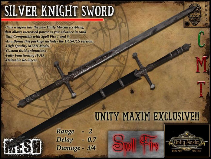Second Life Marketplace - Silver Knight Sword (Unity Maxim/Spellfire)