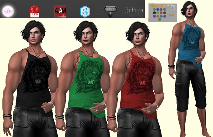 Second Life Marketplace - Mens Lion Tank&Shorts Texture Hud)