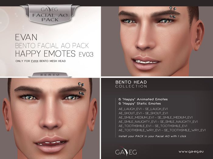 Second Life Marketplace - [GA.EG] Evan Bento Facial AO Pack - EV03 ...