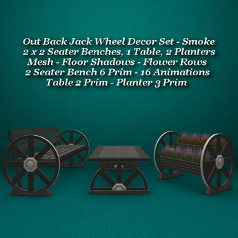 Second Life Marketplace - Out Back Jack Wheel Decor Set Smoke