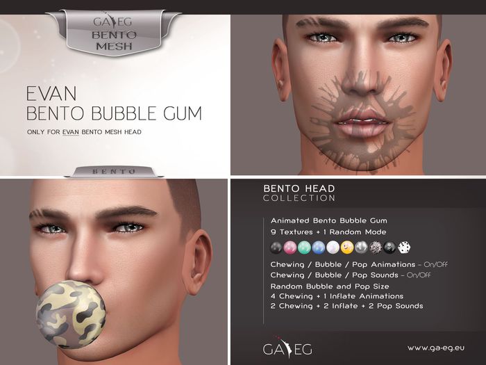 Second Life Marketplace - DISCOUNTED !!! [GA.EG] Evan Bento Bubble Gum DEMO