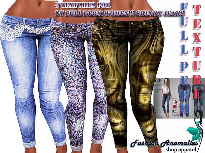 Second Life Marketplace - 3(a) textures for GV Full Perm Women's Skinny ...