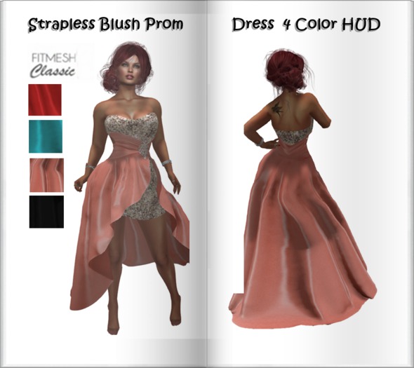 Second Life Marketplace - Strapless Blush Prom Dress 4 Color HUD