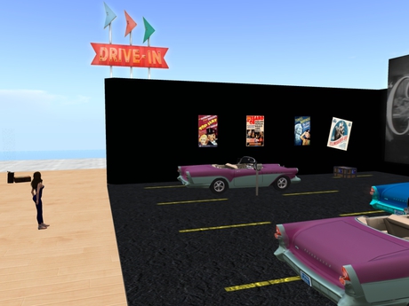 Second Life Marketplace - Vintage Drive -In Movies with Diner -Crate