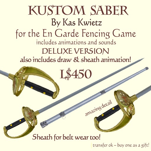 Second Life Marketplace - Kas Kustom Saber For En Garde (HW) - BOXED