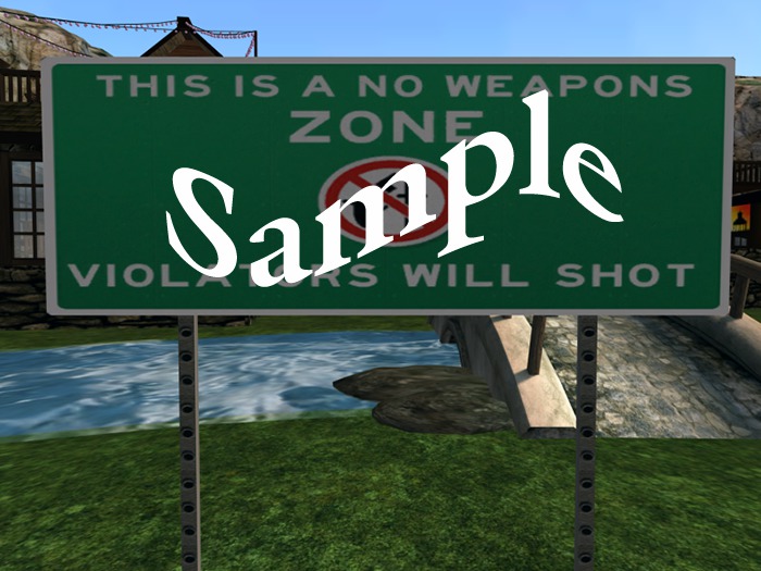 Second Life Marketplace - No Weapons Zone Road Sign