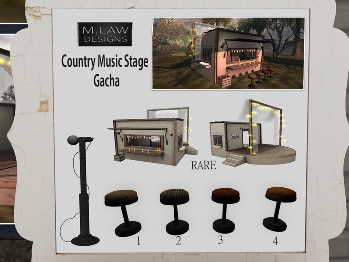 Second Life Marketplace - .:M.LAW:. Country Music Stage GACHA BENCH ONE