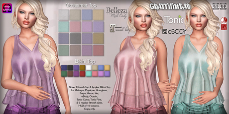 Second Life Marketplace - Graffitiwear Gossamer Top Fatpack