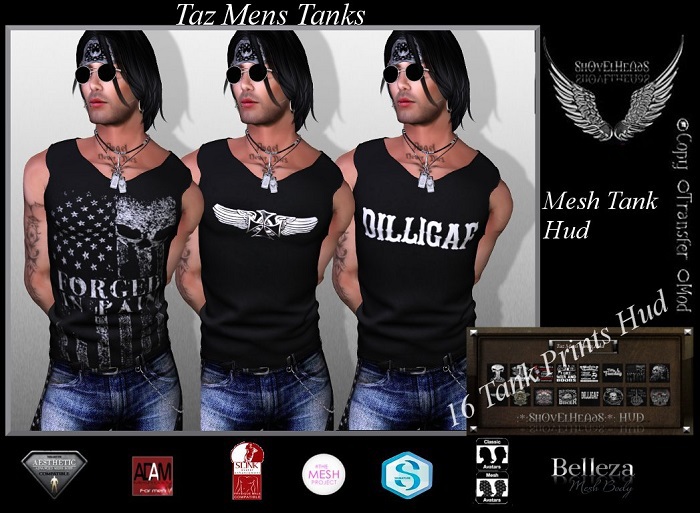 Second Life Marketplace - :*:ShOvElHeAdS:*: Taz Mens Tanks