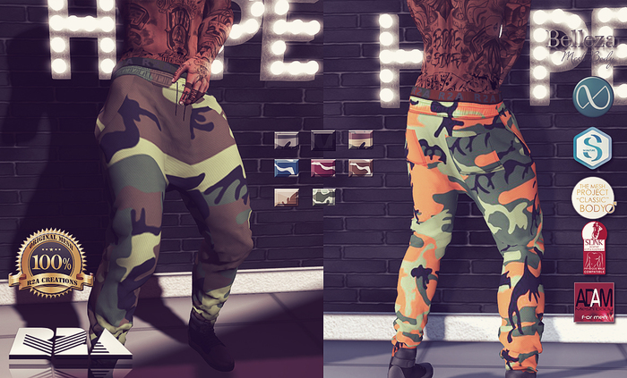 Second Life Marketplace R2a Camo Sweatpants Fatpack