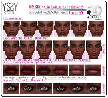 Second Life Marketplace - *YS&YS* Paris Tone 05 Skin Applier LELUTKA Bento Head