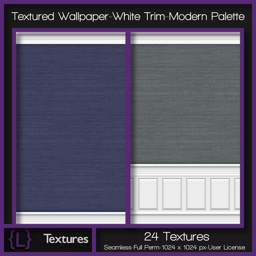 Second Life Marketplace - {L} Textured Wallpaper-White Trim-Modern Palette