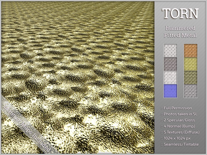 Second Life Marketplace - [TORN] Hammered Pitted Metal Material Texture Set