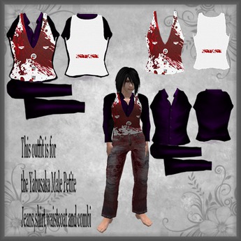 Second Life Marketplace - Yabusaka Male Petite blood vest,shirt and Jeans
