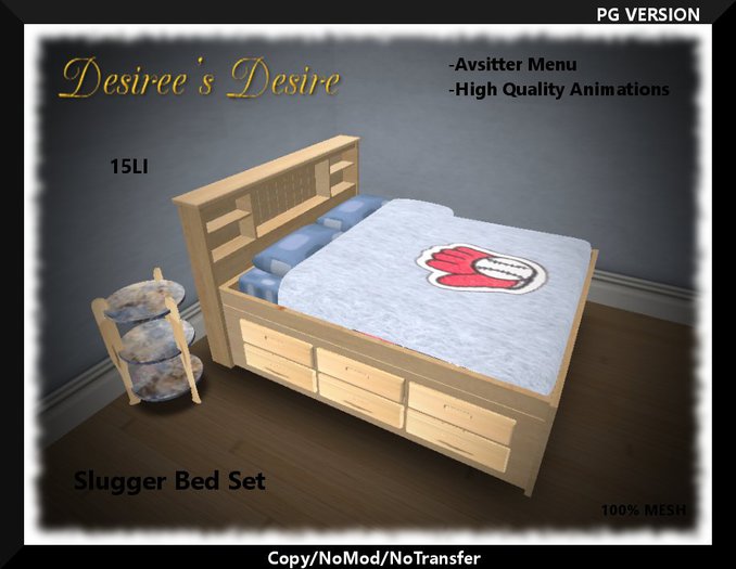 Second Life Marketplace - ::::Desiree's Desire:::: Slugger Bed Set (PG)