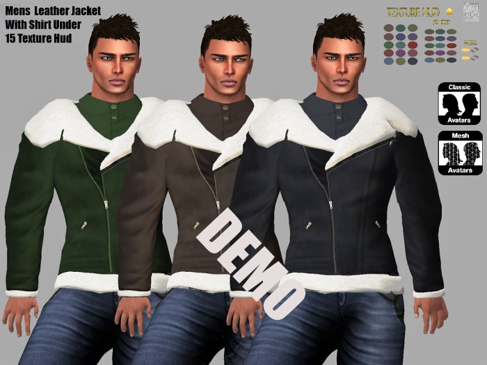 Second Life Marketplace - Mens Leather Jacket With Shirt Under DEMO