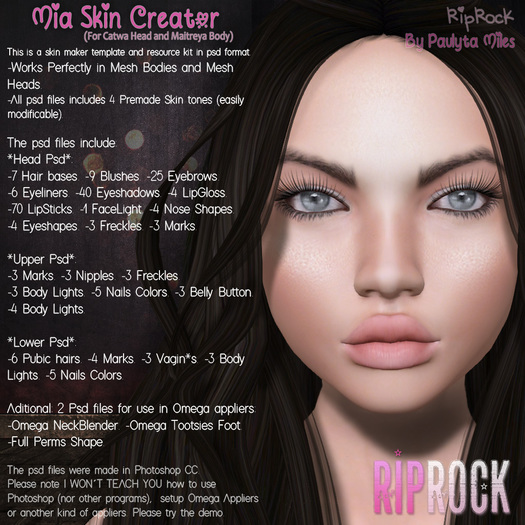 Second Life Marketplace - RipRock - Mia Skin Creator, psd files For ...