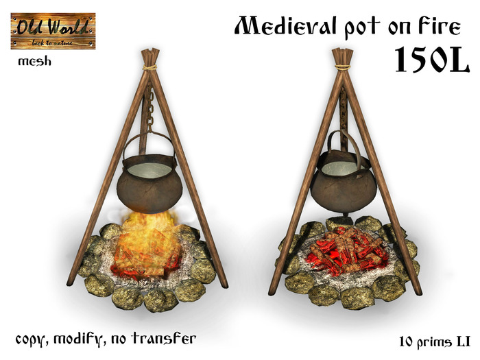 Second Life Marketplace - Medieval pot on the fire - Old World - Rustic ...