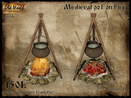 Second Life Marketplace - Medieval pot on the fire - Old World - Rustic ...