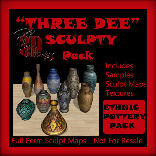 Second Life Marketplace - "Three Dee" Ethnic Pottery Vase Sculpty Pack