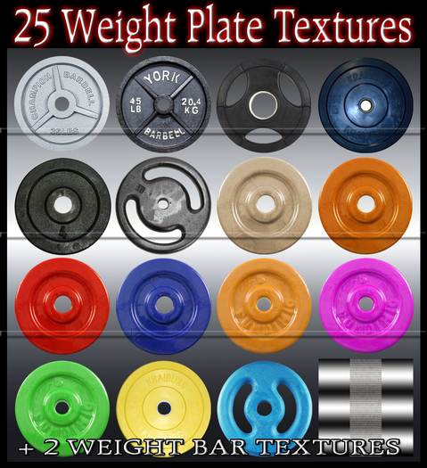 Second Life Marketplace - 25 WEIGHT PLATE TEXTURES (ALPHA) + 2 WEIGHT ...