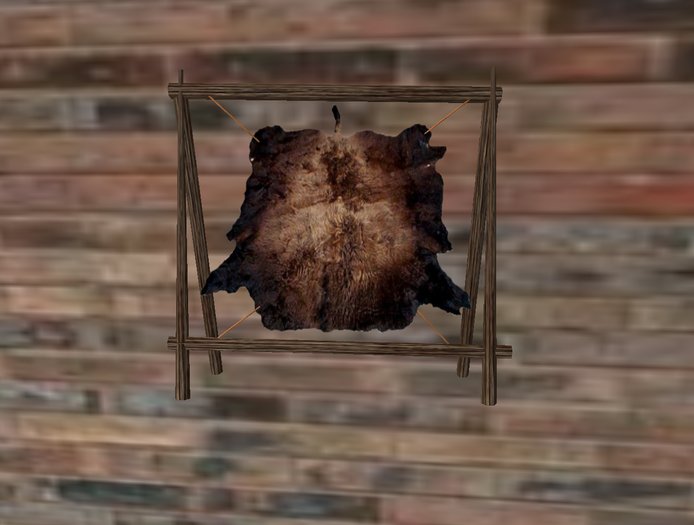 Second Life Marketplace - buffalo skin on tanning rack 11 prims 1
